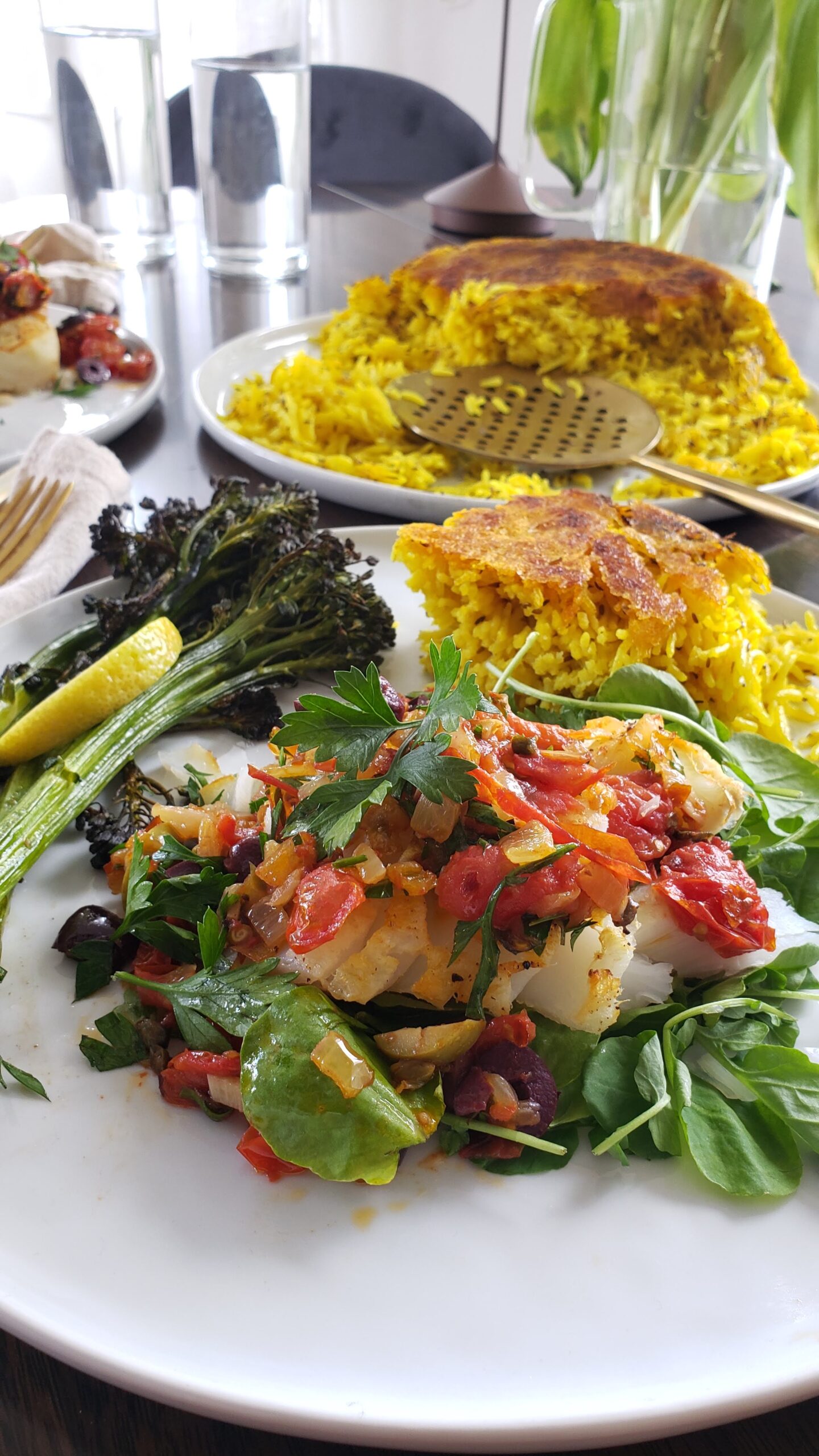 Mediterranean Melody Cod with Tangy Tomato-Olive Relish – Basil & Roses